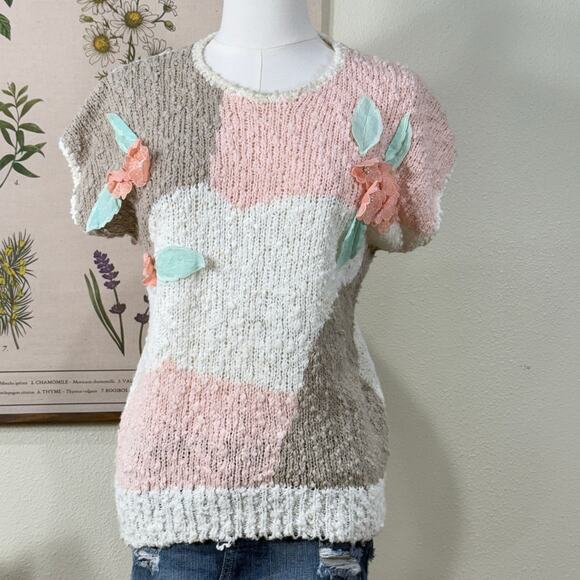 American Vintage | Sweaters | Vintage 8s Color Block Floral Popcorn ...